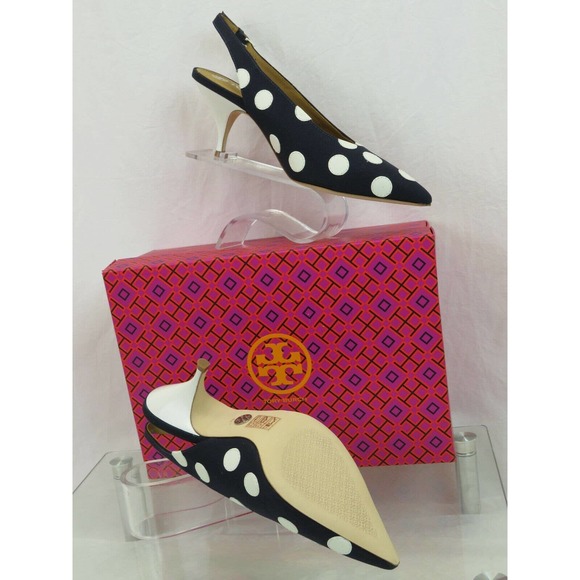 Tory Burch | Shoes | Nib Tory Burch Navy Blue Canvas Ivory Polka Dots ...